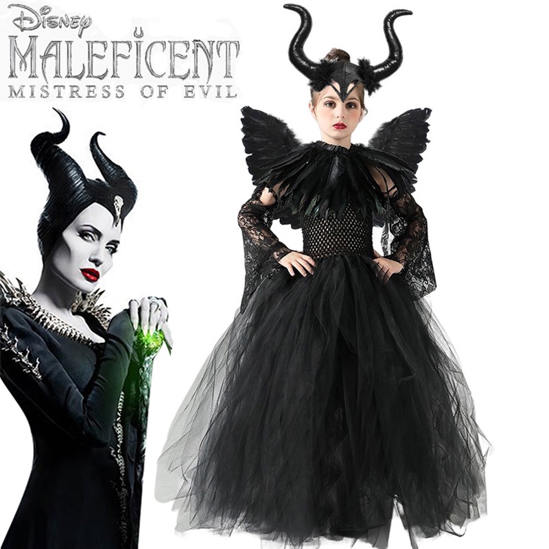 Disney Halloween Costume Maleficent Tutu Dress For Girls Cosplay Evil ...