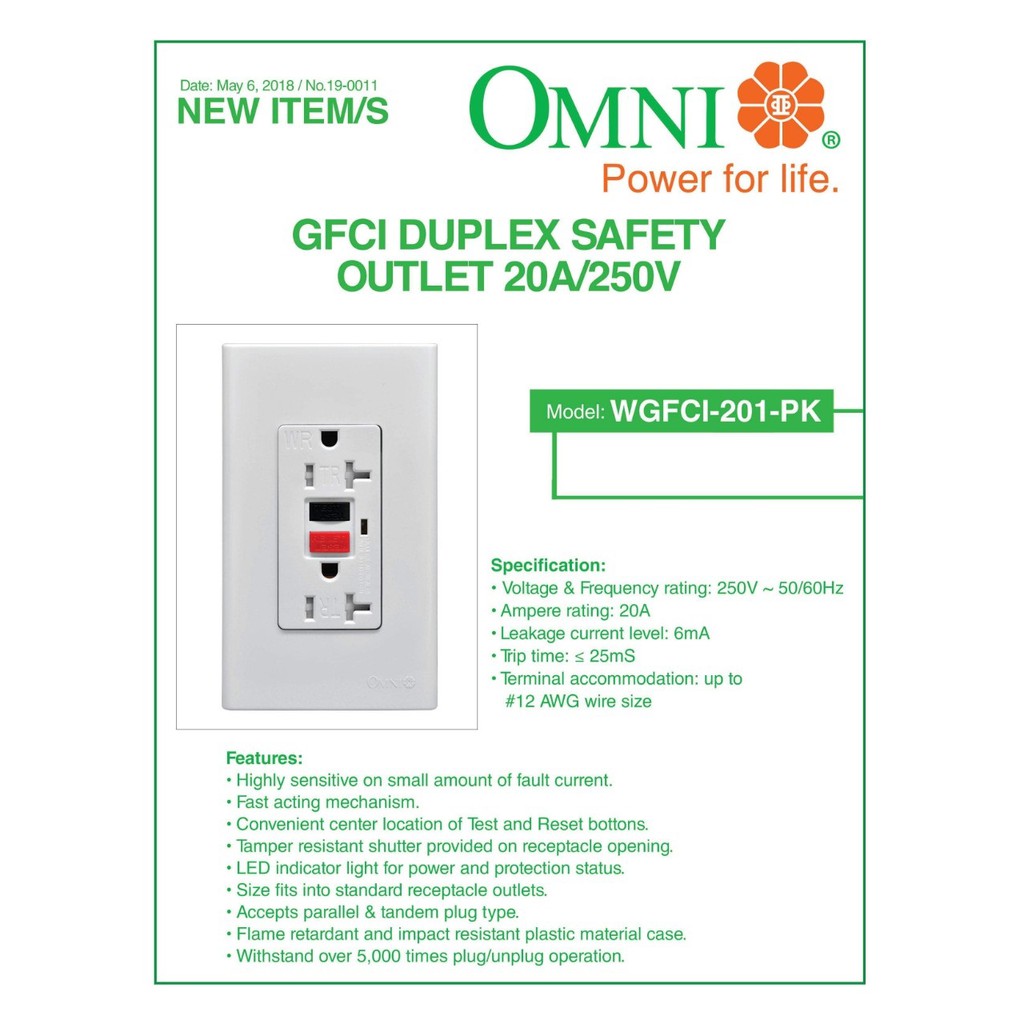 OMNI GFCI Outlet (WGFCI-201-PK) | Shopee Philippines