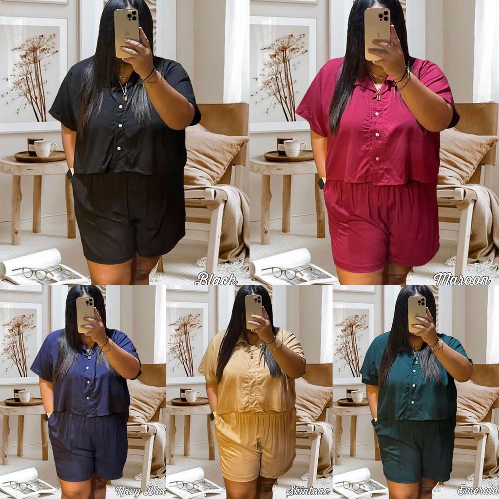 Plus Size Polo and Shorts Coordinates ( Challis Linen Fabric ) | Shopee ...