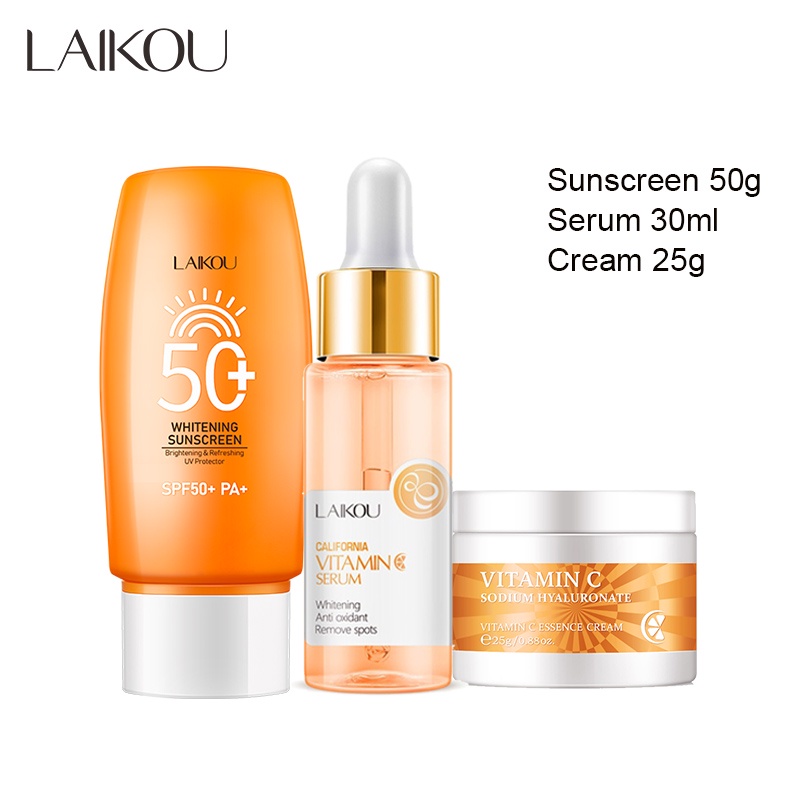 LAIKOU Whitening Sunscreen SPF50 Vitamin C Serum Cream Glowing Sun Care ...