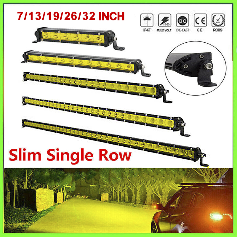 7 INCH 13" 20" Slim Single Row Yellow Led Work Light Bar Offroad ...
