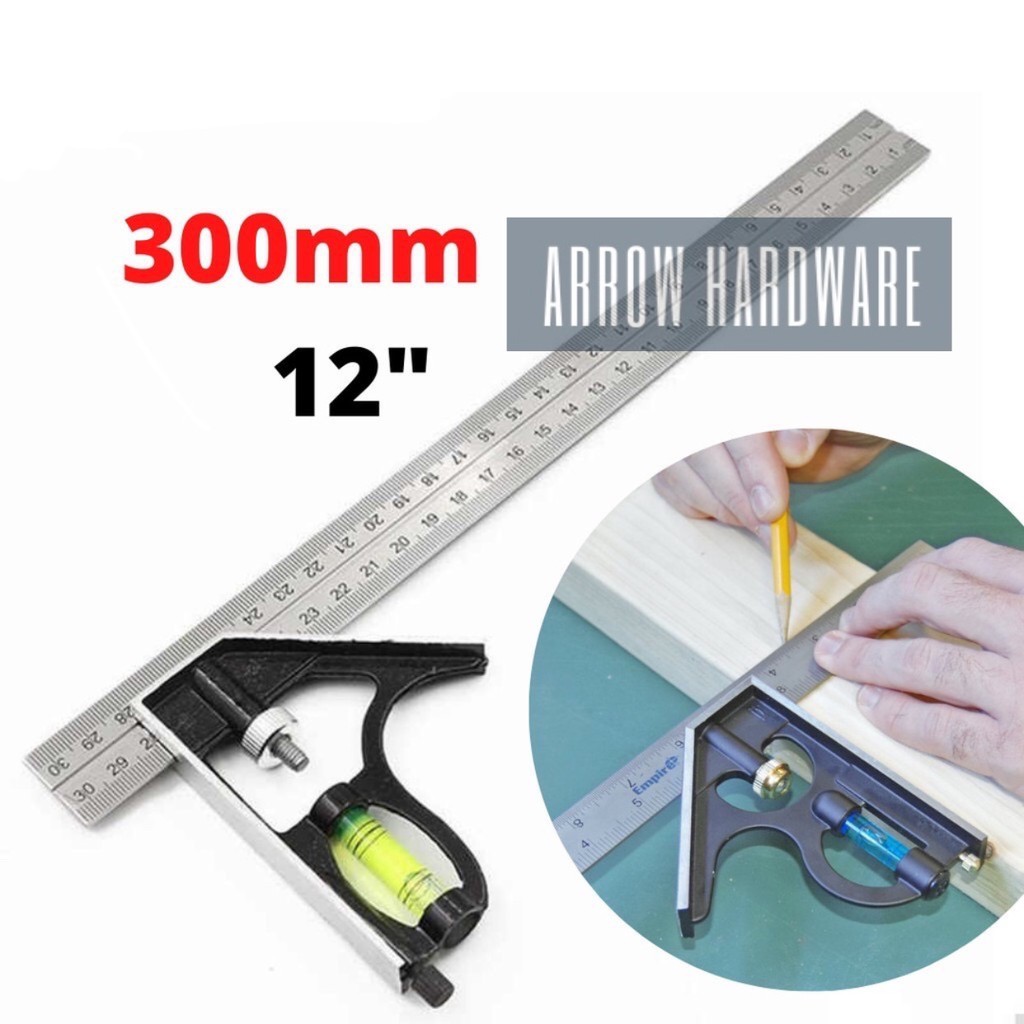12" Professional 300mm Combination Square Angle Ruler Adjustable Steel ...
