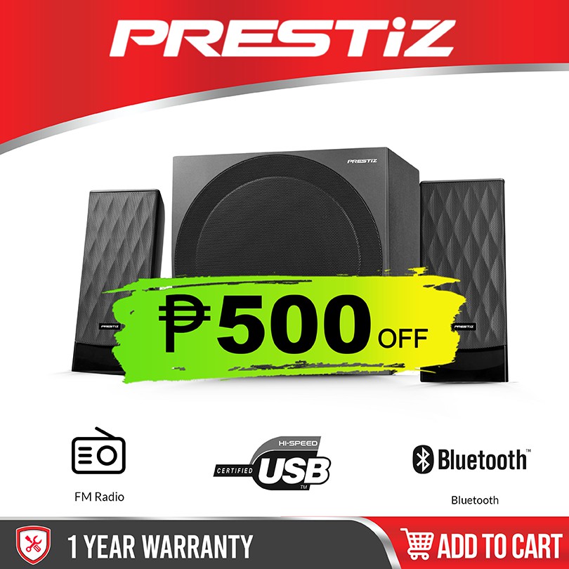 Prestiz HT-A3311M 2.1 Channel Home Theater Speaker System w/ Bluetooth ...