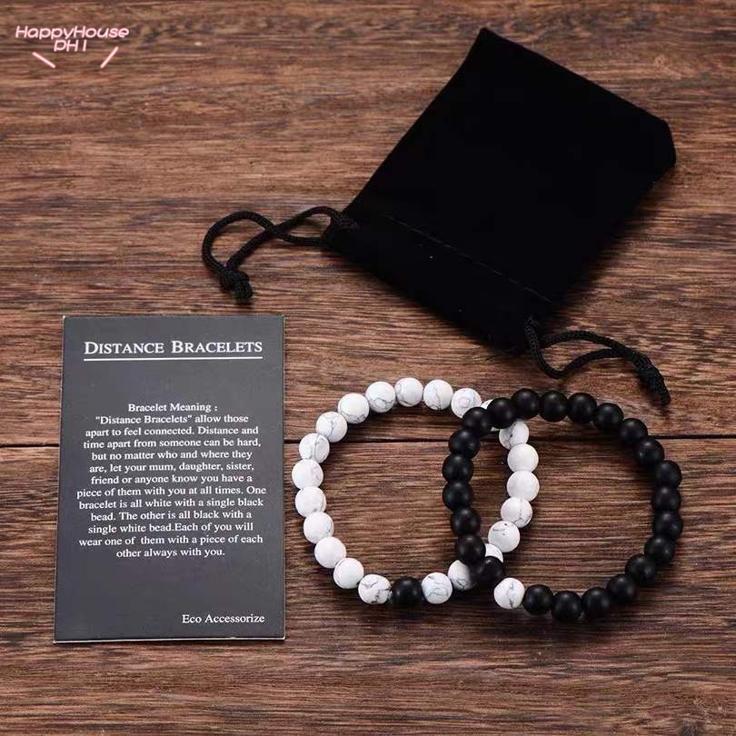 2Pcs Couple Bracelets Velvet Packing Classic Natural Stone Beaded ...
