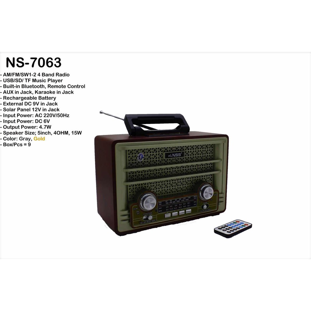NSS NS-7063 Rechargeable AM/FM SW 1-2 4 Band Radio Usb/TF Music Player ...