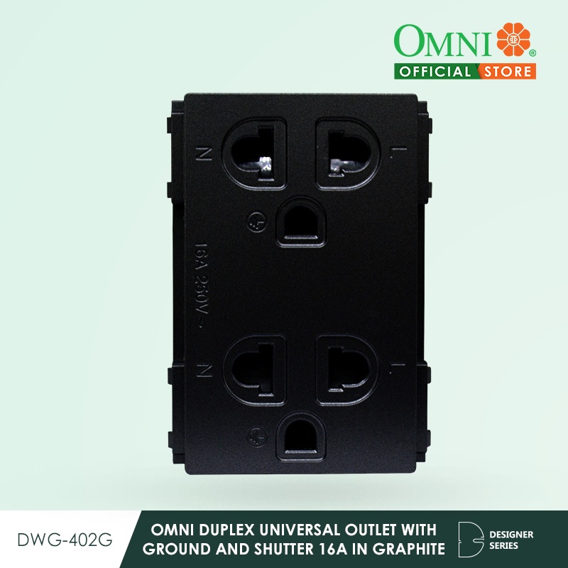 OMNI Duplex Universal Outlet with Ground and Shutter 16A in Graphite ...