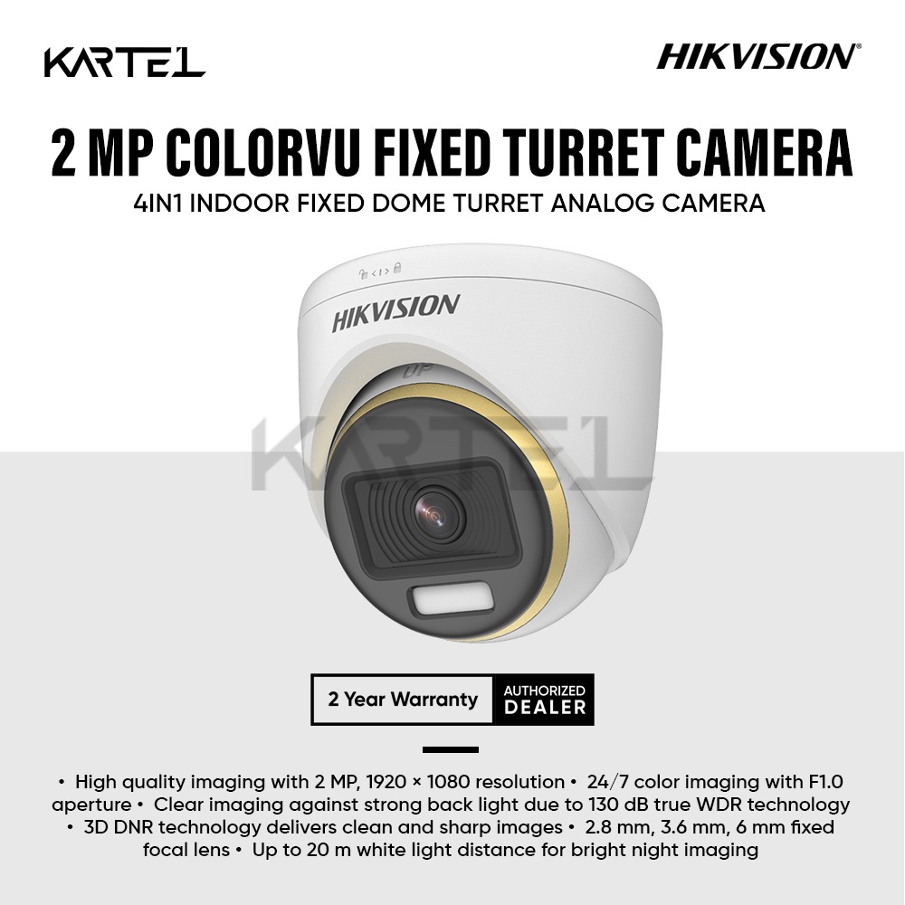 HIKVISION 2MP Colorvu 24/7 Colored 2MP Fixed Turret CCTV Camera ...