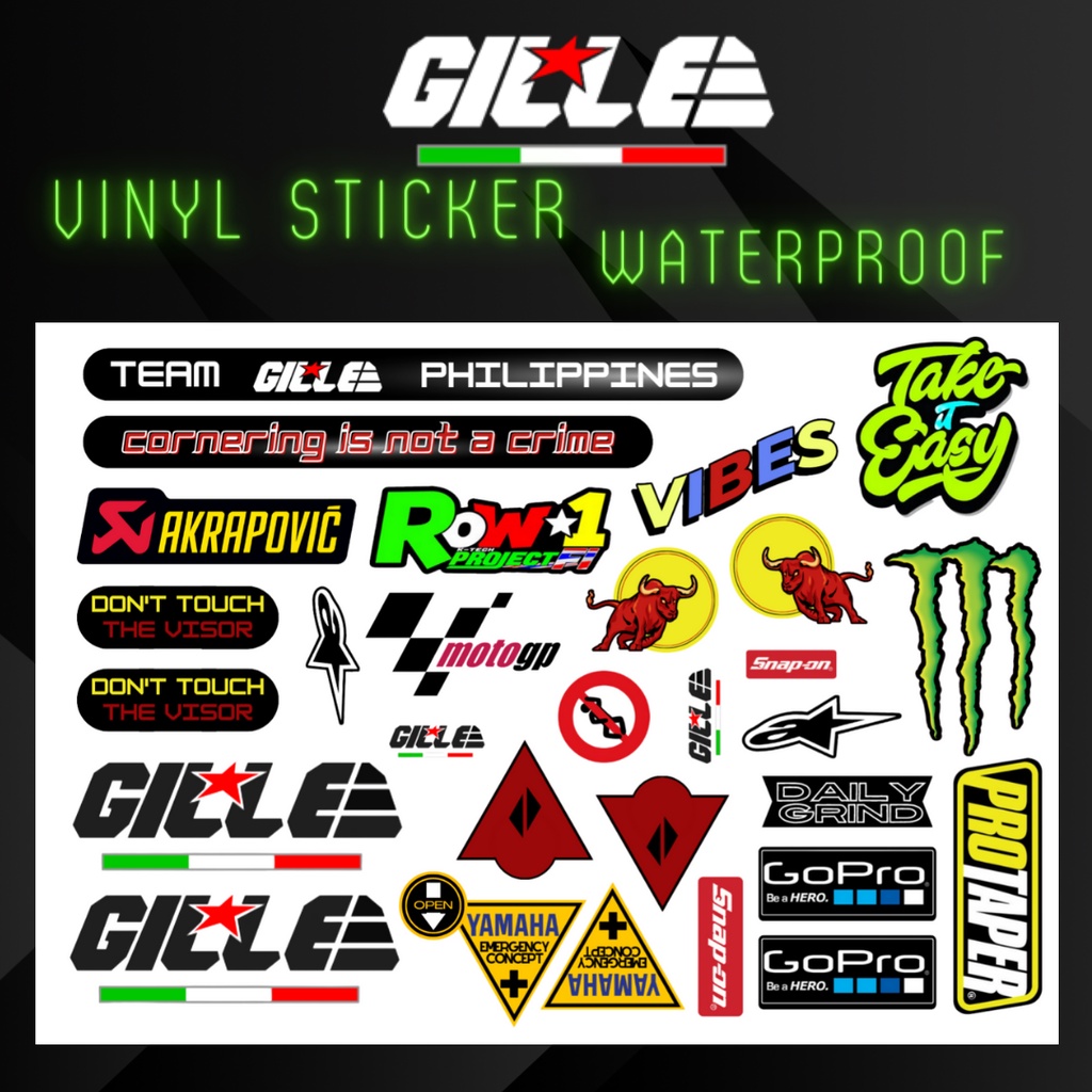 GILLE Helmet & Visor VINYL STICKERS - WATERPROOF HIGH QUALITY - NEW ...