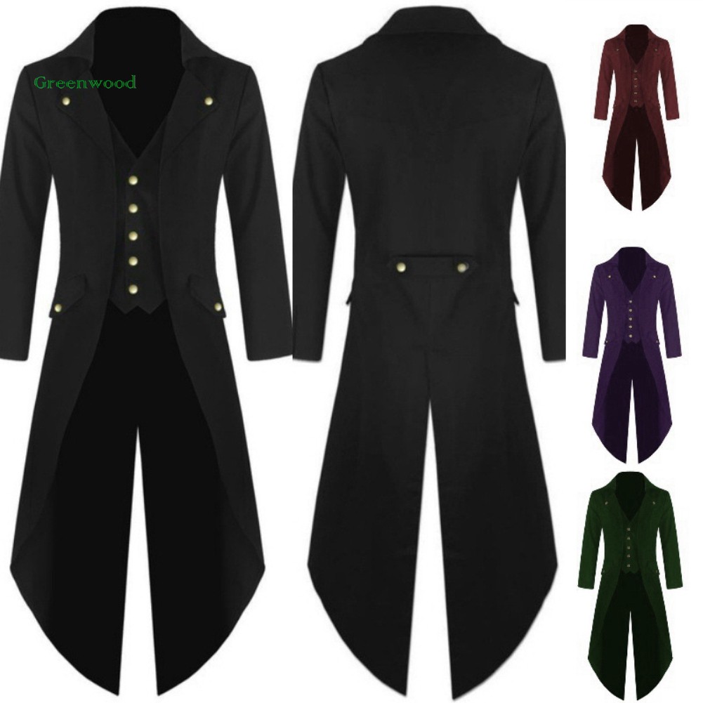 GNWD Men Medieval Renaissance Cosplay Costume Solid Color Long Tuxedo ...