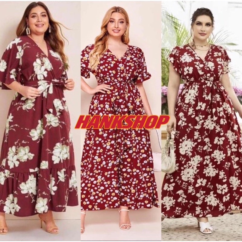 plus size dress red maxi formal casual red floral overlap bohemian ...