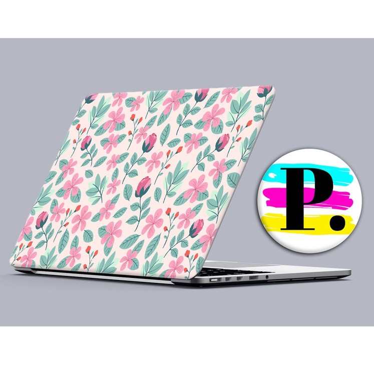 Floral Pink Green Laptop Skin Laptop Sticker Back Cover | Shopee ...
