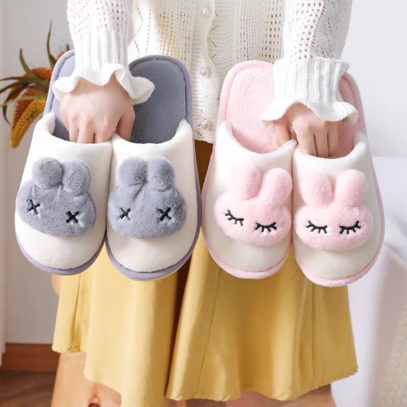 Cute Rabbit Head Couple Slipper Thick-soled Non-slip Indoor Korean Warm ...