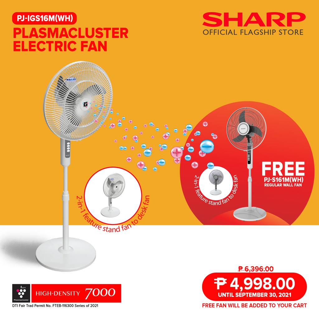 Sharp PJ-IGS16M(WH) 16" Plasmacluster Ion Electric Stand Fan | Shopee ...