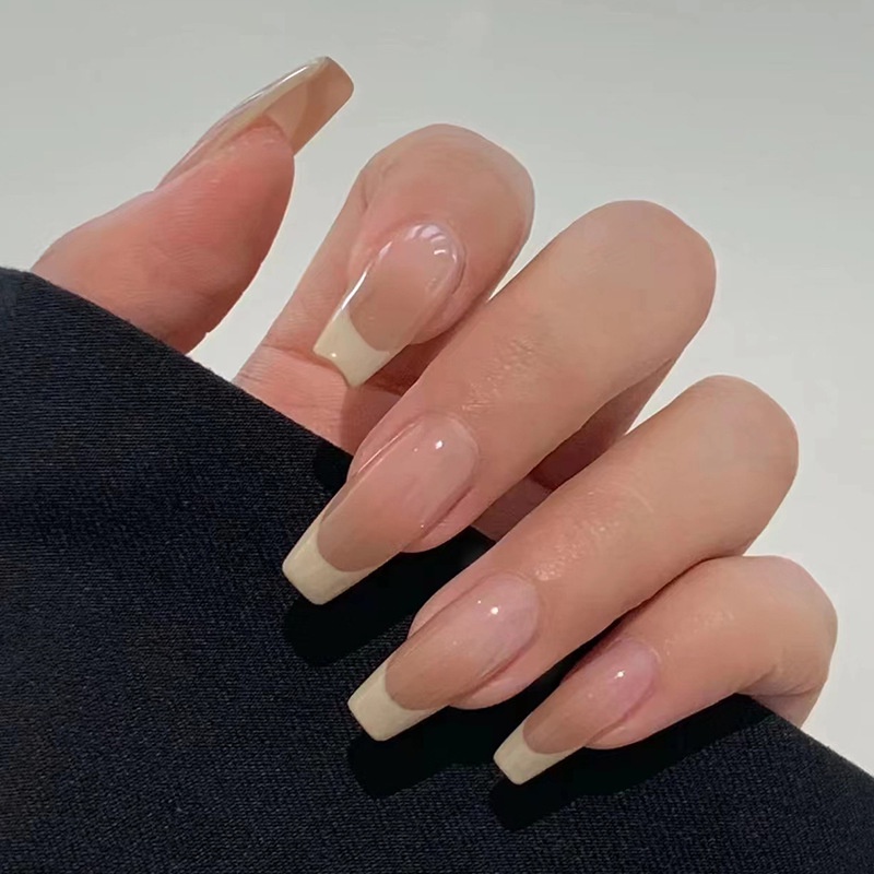 Long Simple French Style Fake Nails Gradient False Nails 24 Pcs/box ...