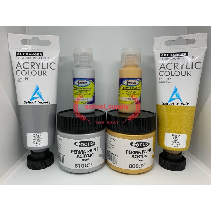 Perma Paint Acrylic Metallic Colour Gold/Silver 30ml, 75ml and 100ml ...