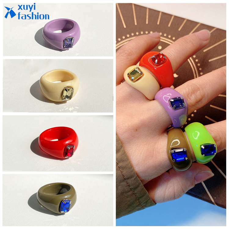 Ladies Halo Dyeing Ring Acrylic Resin Ring Colorful Geometric Finger ...