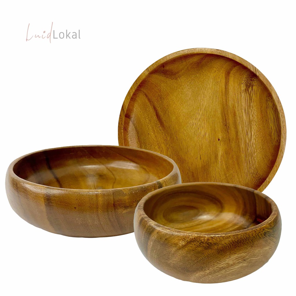 Luid Lokal Mini Party Set Bundle Round Plate Calabash Bowls Acacia Wood ...