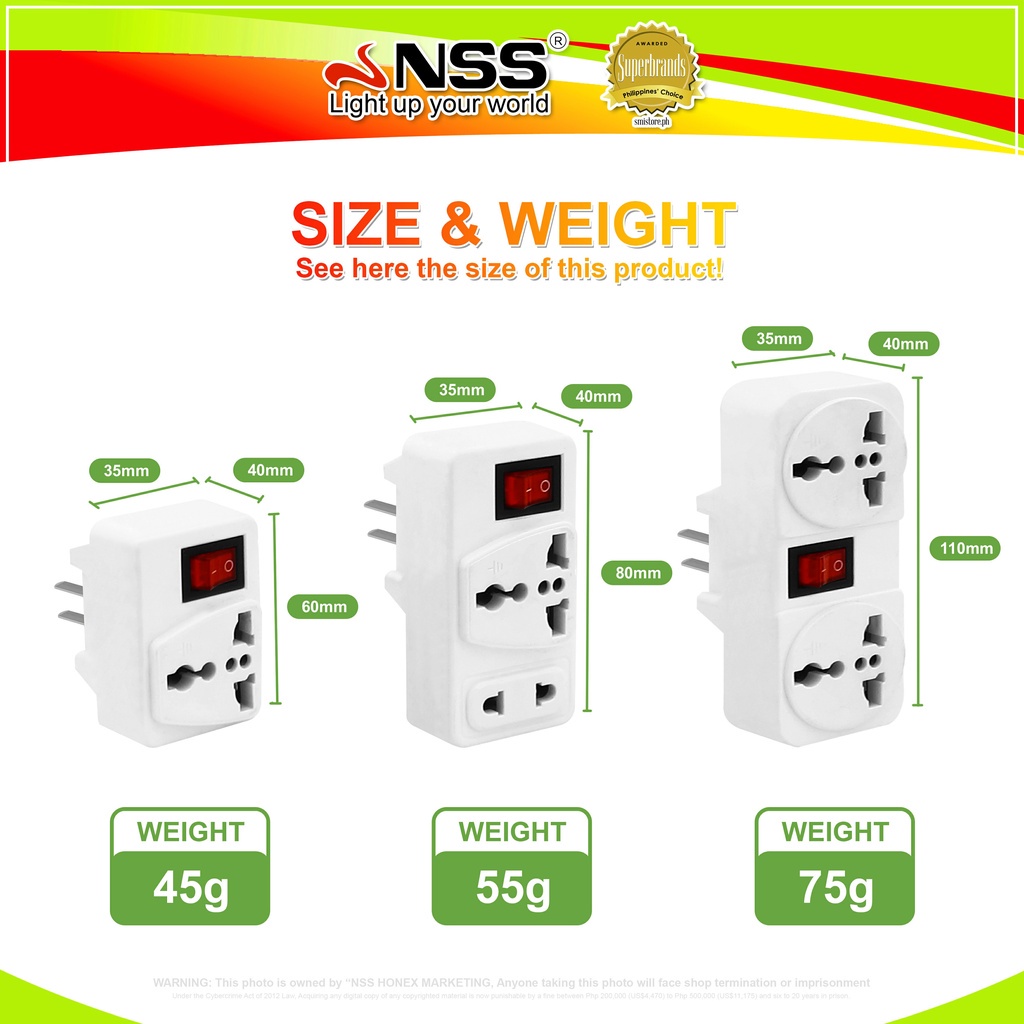 NSS Adaptor With Switch Travel Adapter Plug Electrical Converter ...