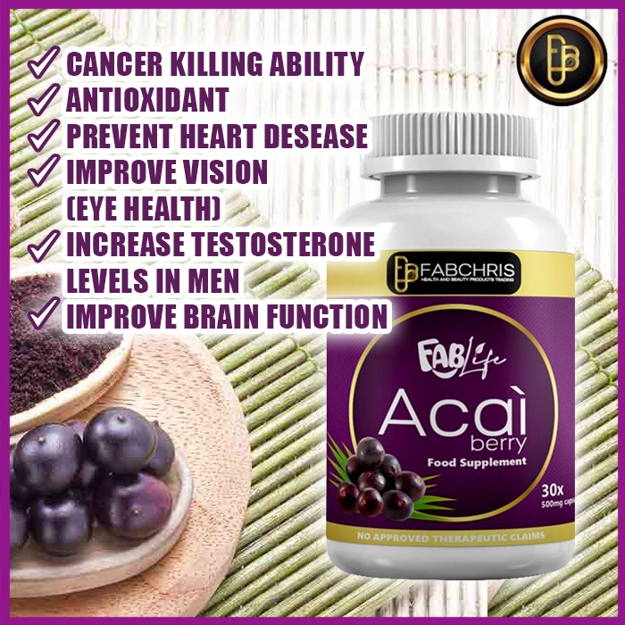 Acai Berry 30 Capsules 500Mg Brain Booster Heart Health Natural Energy ...