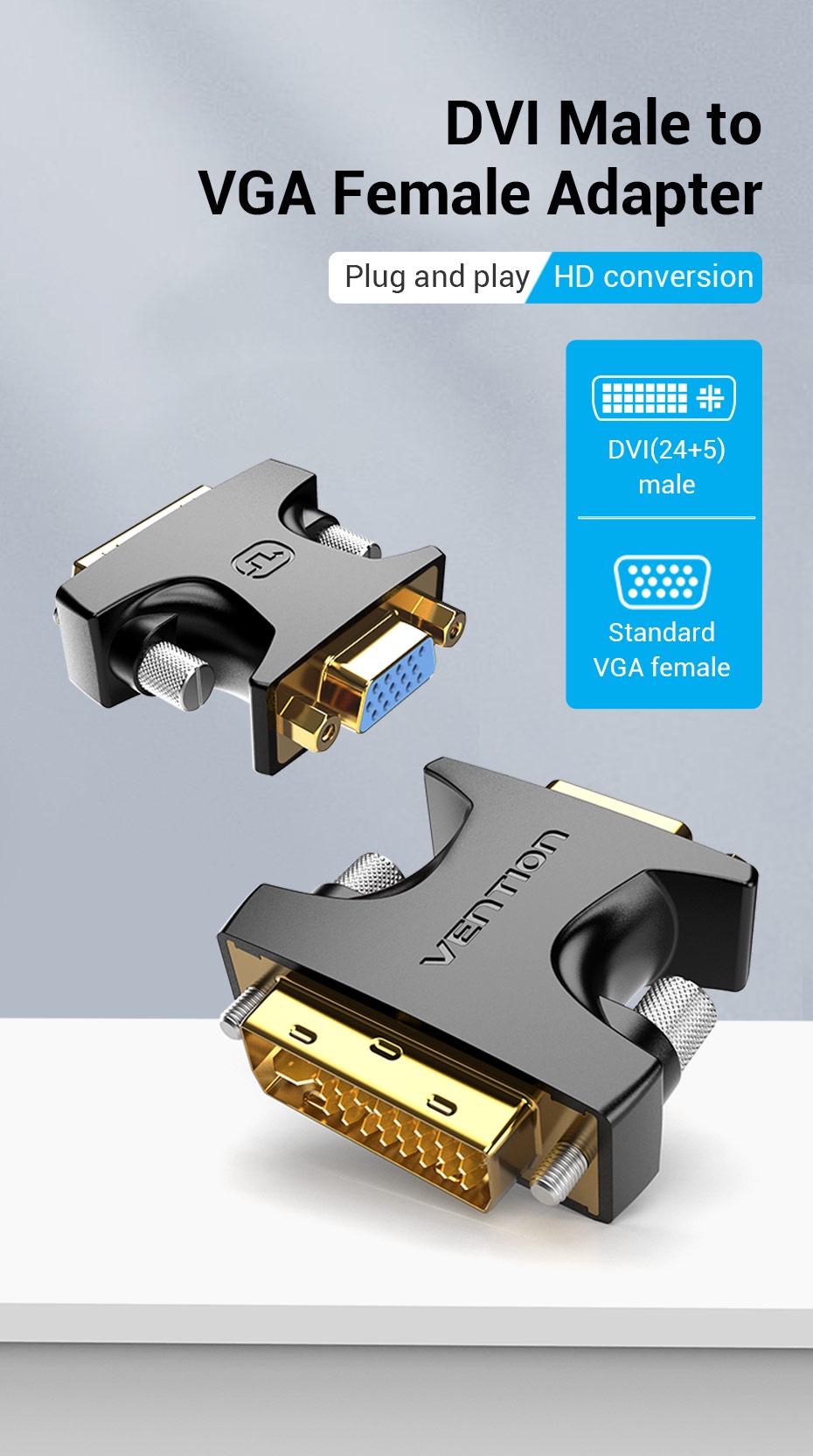 Vention Dvi Male To Vga Female Adapter Dvi-I 24+5 Bi-Directional 1080P ...