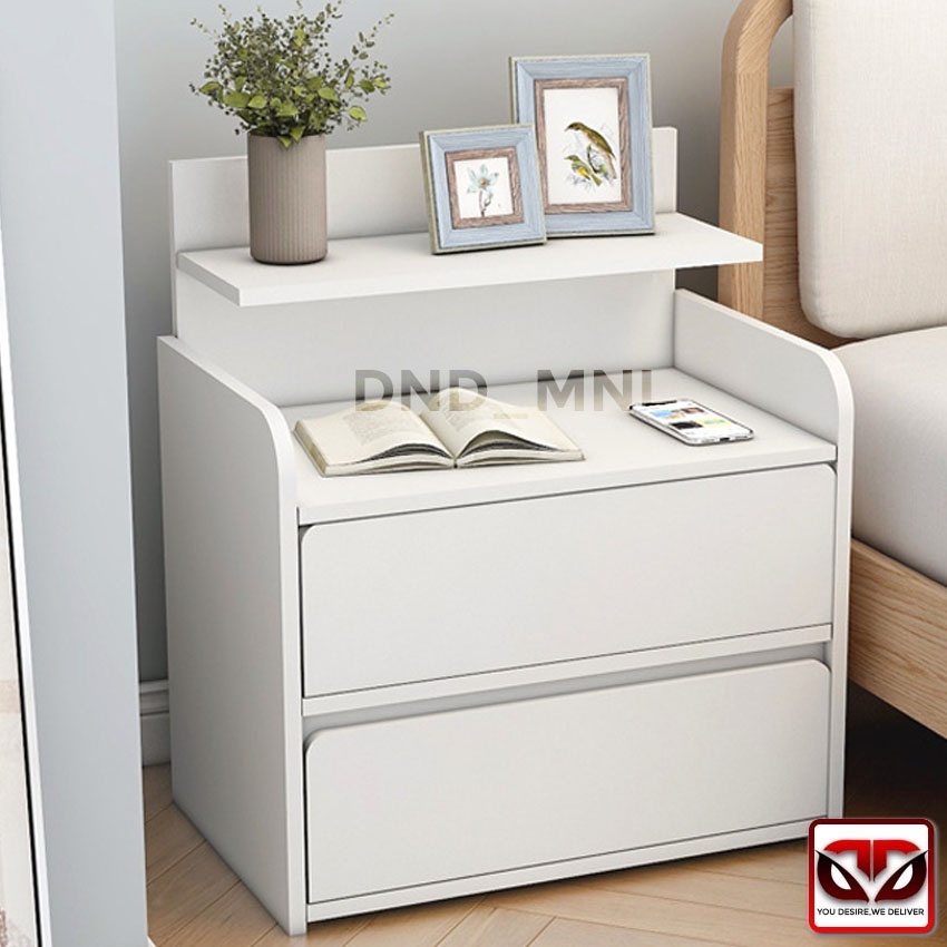 D&D WB33 Bedside Table with Storage Open Type with 2 Drawers ( White ...
