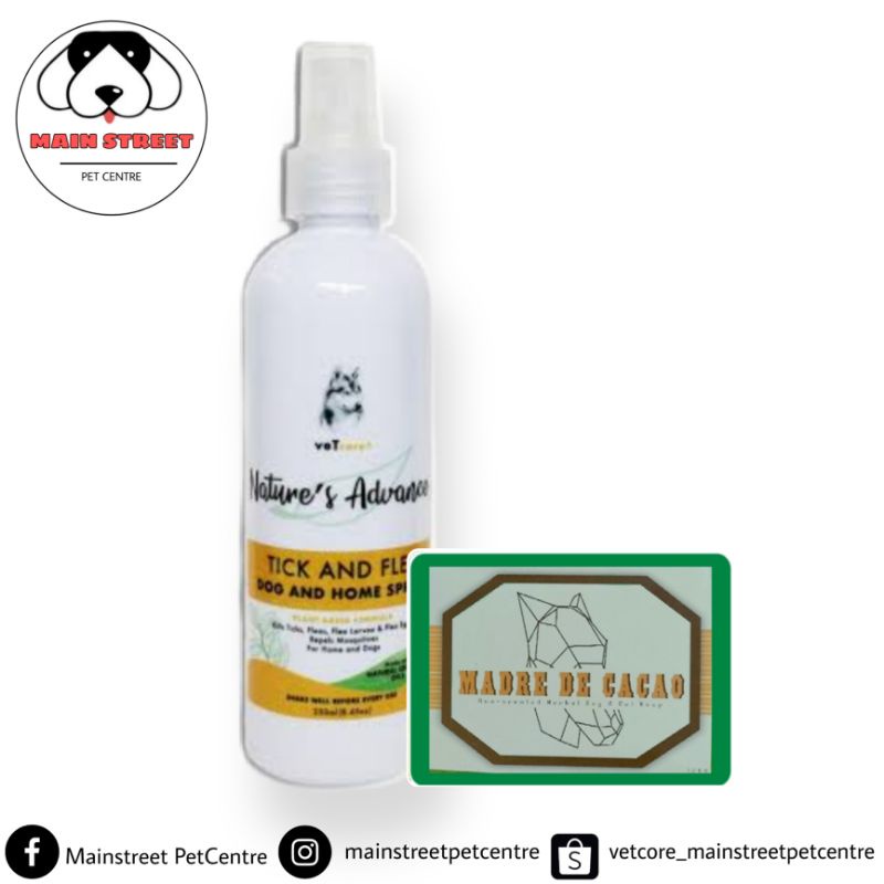 veTcore+ TICK AND FLEAS SPRAY with MADRE DE CACAO SOAP (mild scent of ...