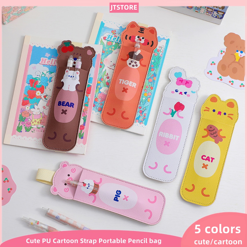 Pencil Cases Cute PU Cartoon Strap Portable Pencil Case Pencil bag ...