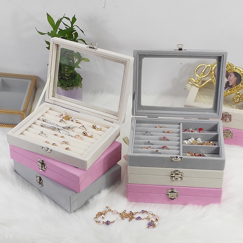 Jewelry Box with Lock Fashion Velvet Necklace Bracelet Showcase Storage ...