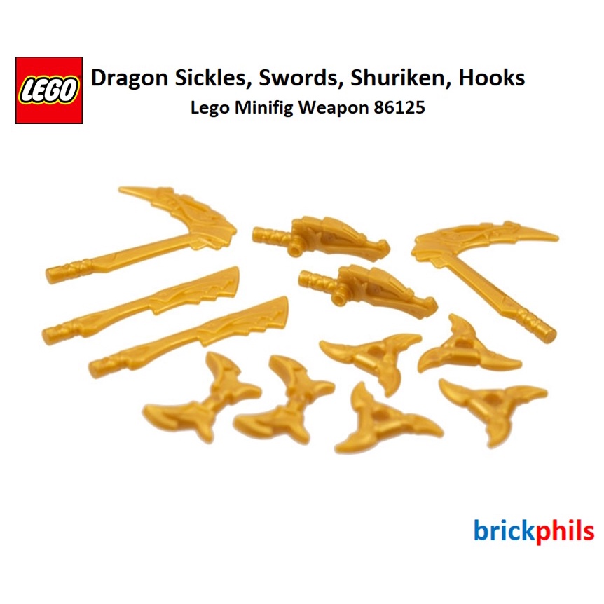 Lego Minifig Weapon 86125 - Dragon Sickles, Swords, Shuriken, Hooks, 12 ...