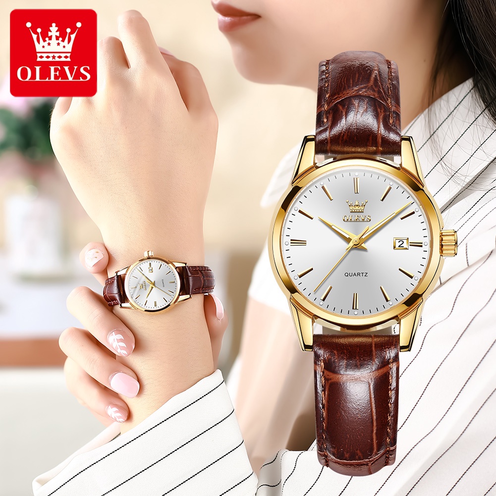 OLEVS Watch for Woman Waterproof Original Relo for Women Leather Strap ...