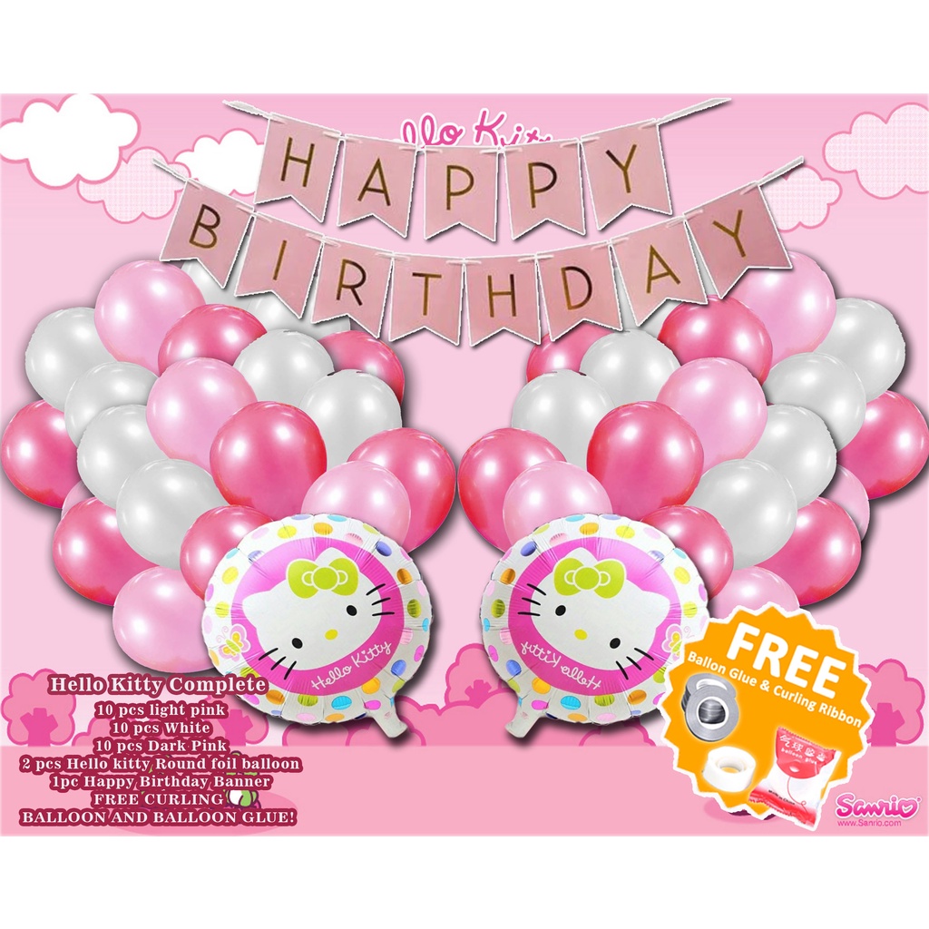 35 pcs Hello Kitty Balloon set with Happy Birthday Banner and Thank you ...