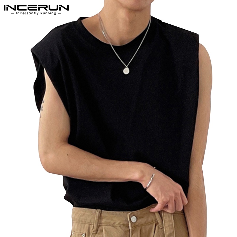 INCERUN Men's Summer Fashion Casual Solid Color Sleeveless Round Neck ...
