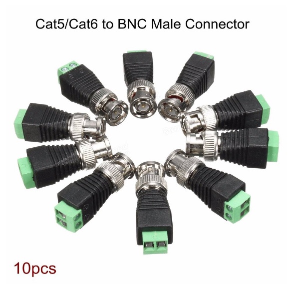 10 Pcs Coax CAT5 Cat6 UTP To BNC Video Balun BNC Connector Male Adapter ...