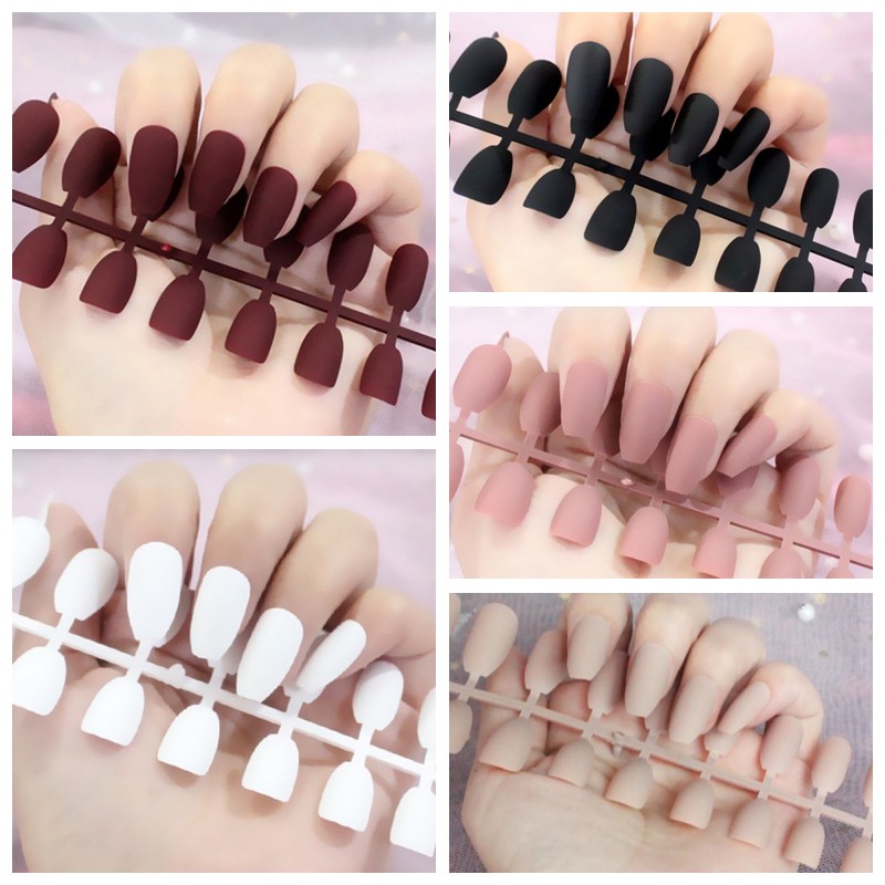 【With Glue+Gift】24pcs DIY Fake Nails Art Matte False Nail Sensual Matte ...