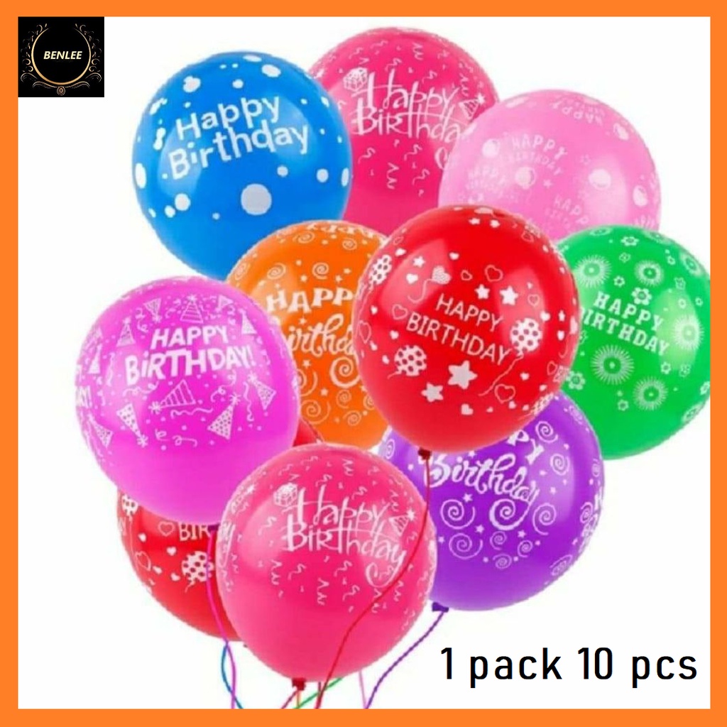 BALLOONS 12'' Happy Birthday Assorted color/design (10pcs) | Shopee ...