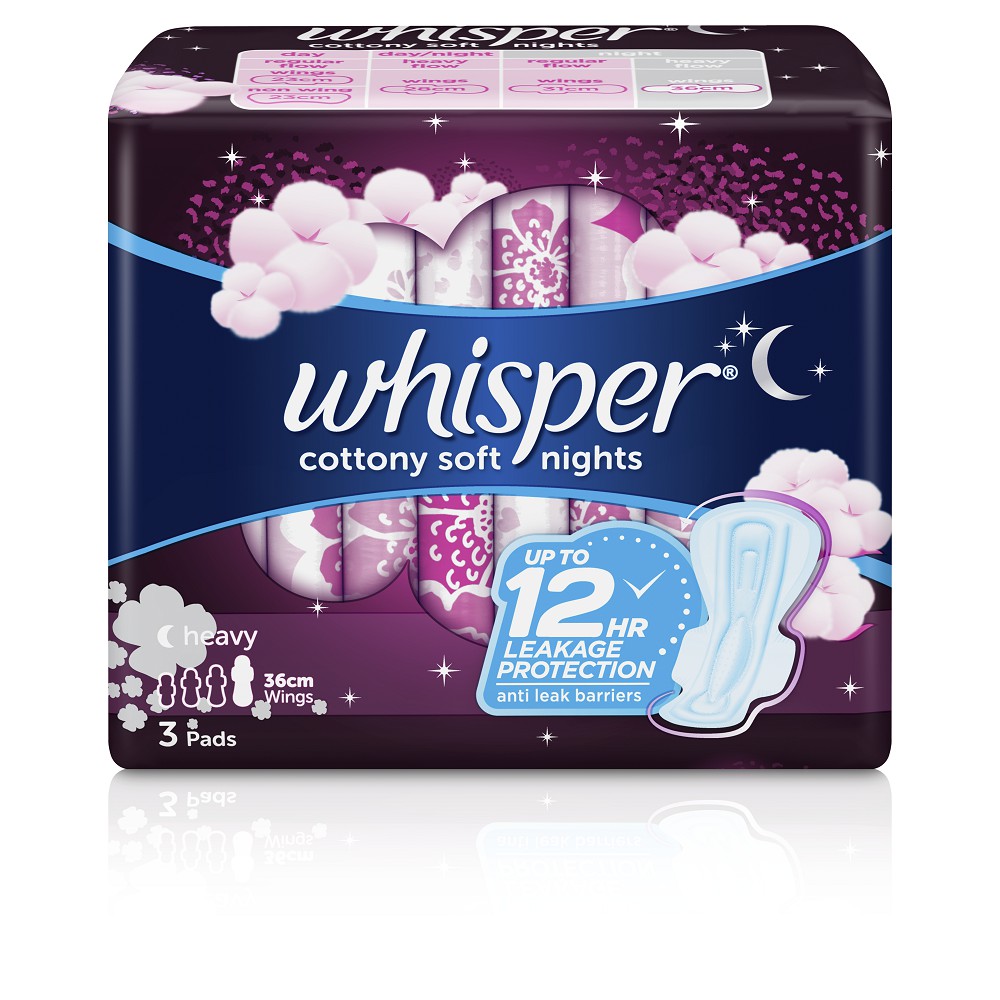 Whisper Cottony Soft Nights Heavy Flow 36cm Wings 3 Pads | Shopee ...