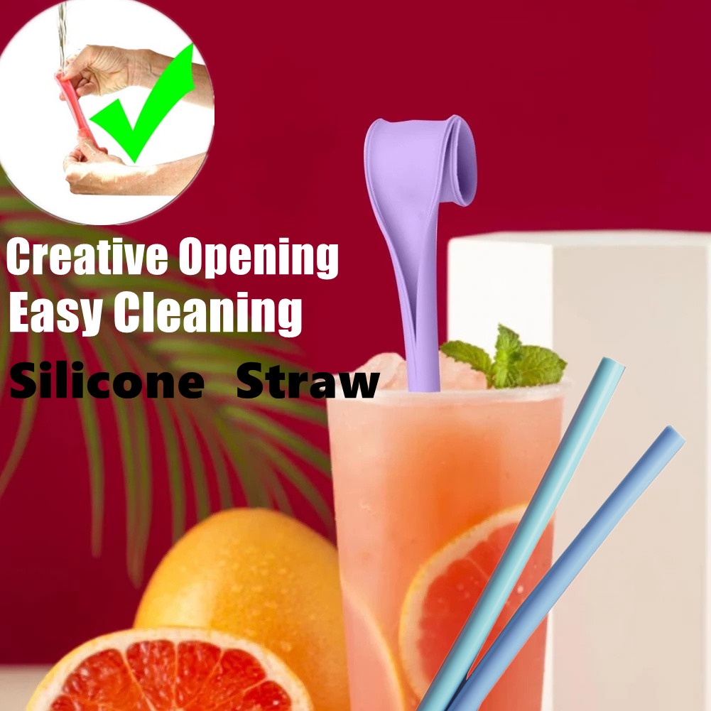The Boba Straw Reusable Silicone Washable Creative Opening with One ...