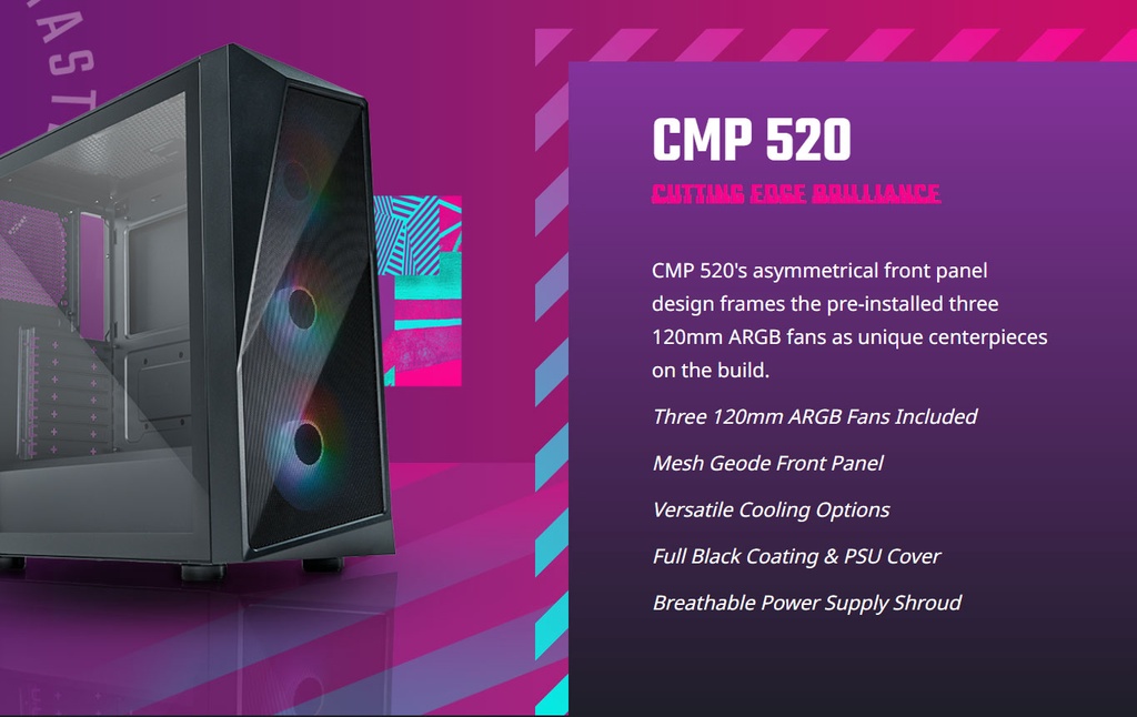 Cooler Master CMP 520 CF Mid Tower 120P ARGB CMP Series Chassis Desktop ...