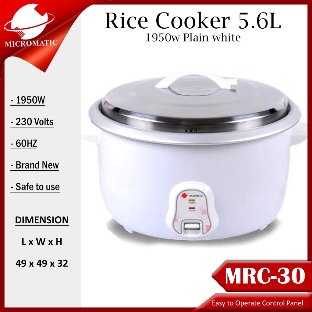 Micromatic MRC-30 5.6Liters Capacity 30 Cups Heavy Duty Rice Cooker ...