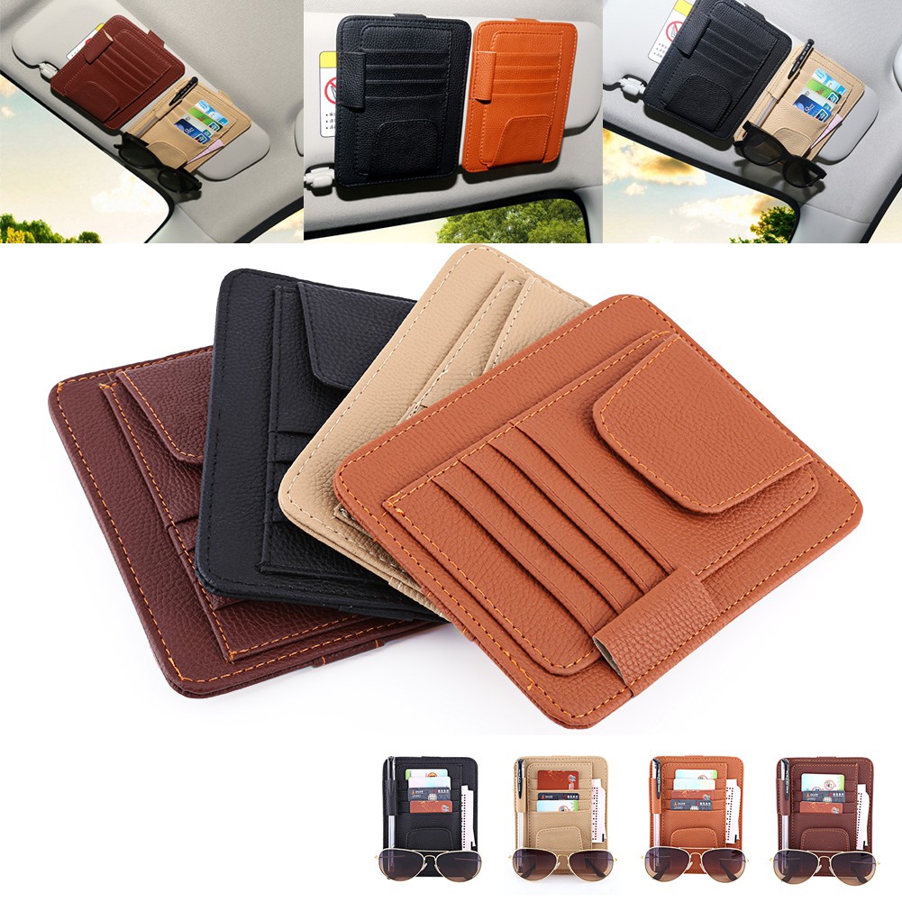 Car Sun Visor Multifunction PU Card Package Holder Glasses Storage Pen ...