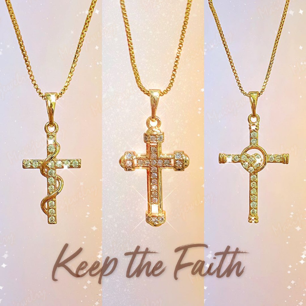 [Maii] RS039 18K Gold Plated Keep the Faith Cross Diamond Necklace NR ...