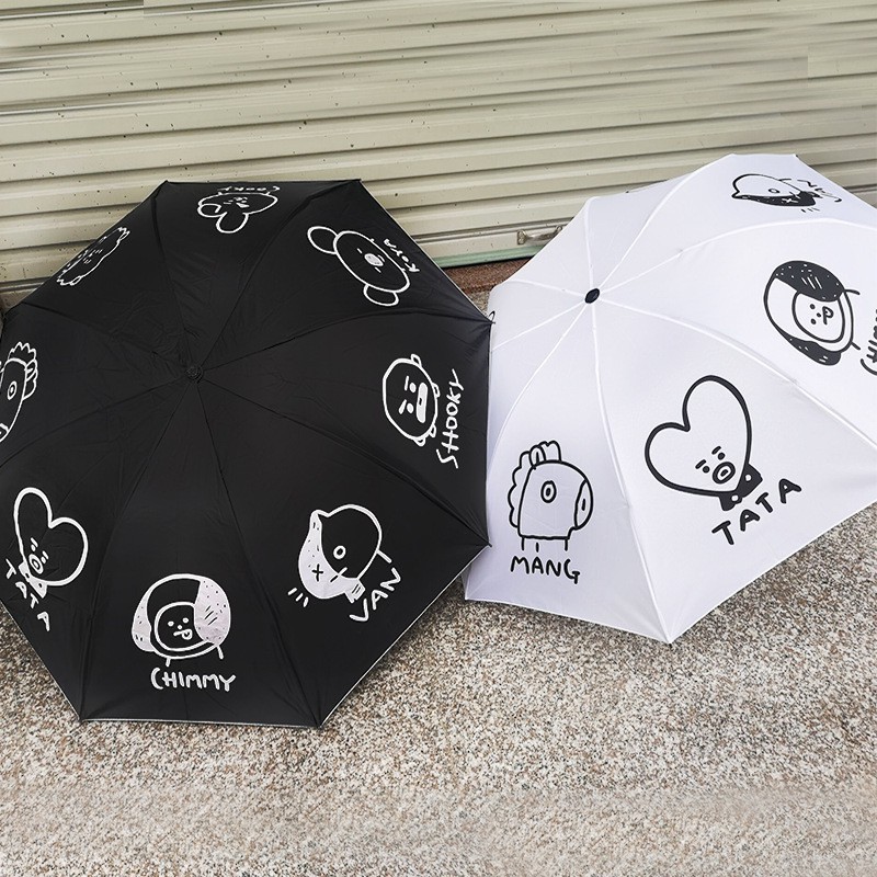 BTS BT21 Souvenir Three Fold Umbrella Cute Pattern Umbrella | Shopee ...