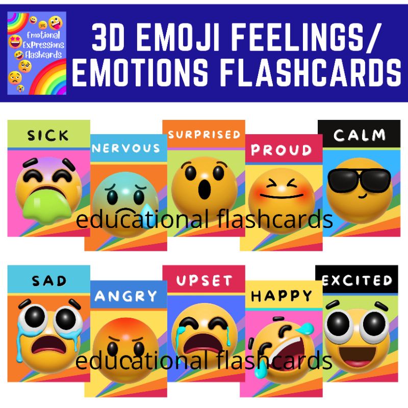 EMOJI EMOTIONS , EXPRESSIONS , FEELINGS FLASHCARDS AND CHARTS for kids ...