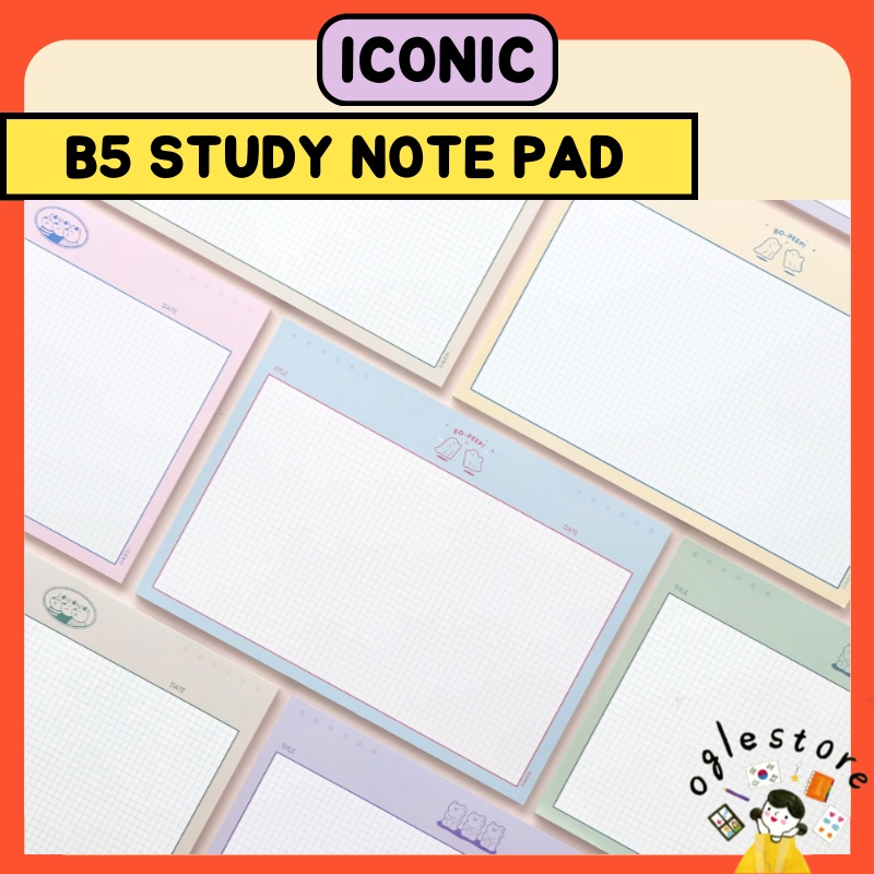 Iconic B5 Notepad Korean B5 Memopad Grid Note pad 4mm Korean Stationery ...