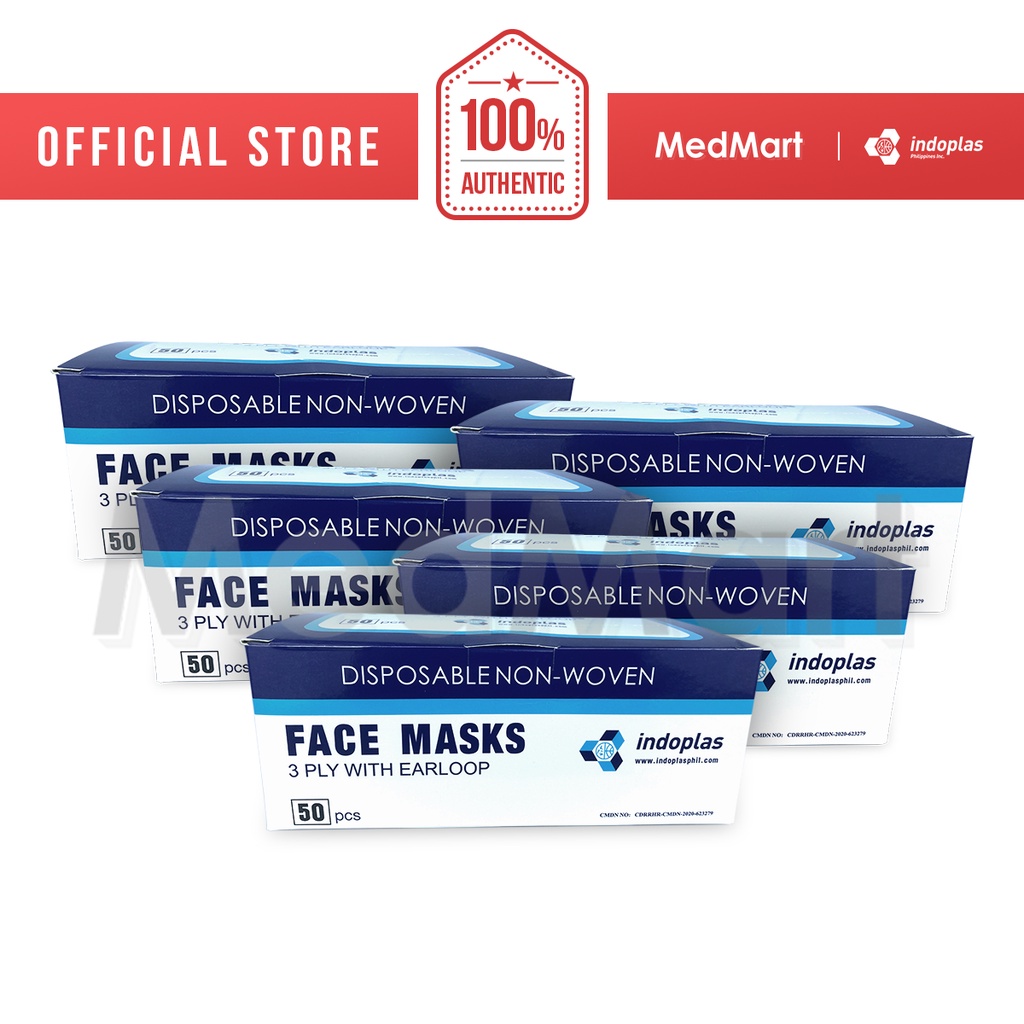 5 BOX BUNDLE Indoplas Disposable Face Mask 3 Ply With Earloop (5 boxes ...