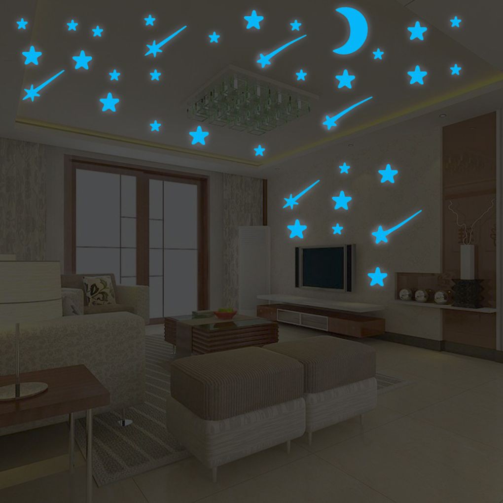 TOPFIRE Blue Star Luminous Stickers Background Wallpaper Mural Tattoo ...