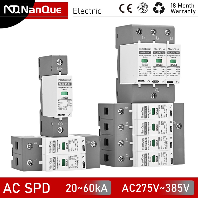 AC SPD AC275V 385V Surge Protector 1P 2P 3P 4P 20KA 40KA 60KA Lightning Arrester Single Three ...