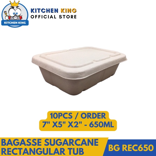 Bagasse Sugarcane Rectangular Food Tub 650ml w/ lid Natural Food tub (10pcs/order) | Shopee ...