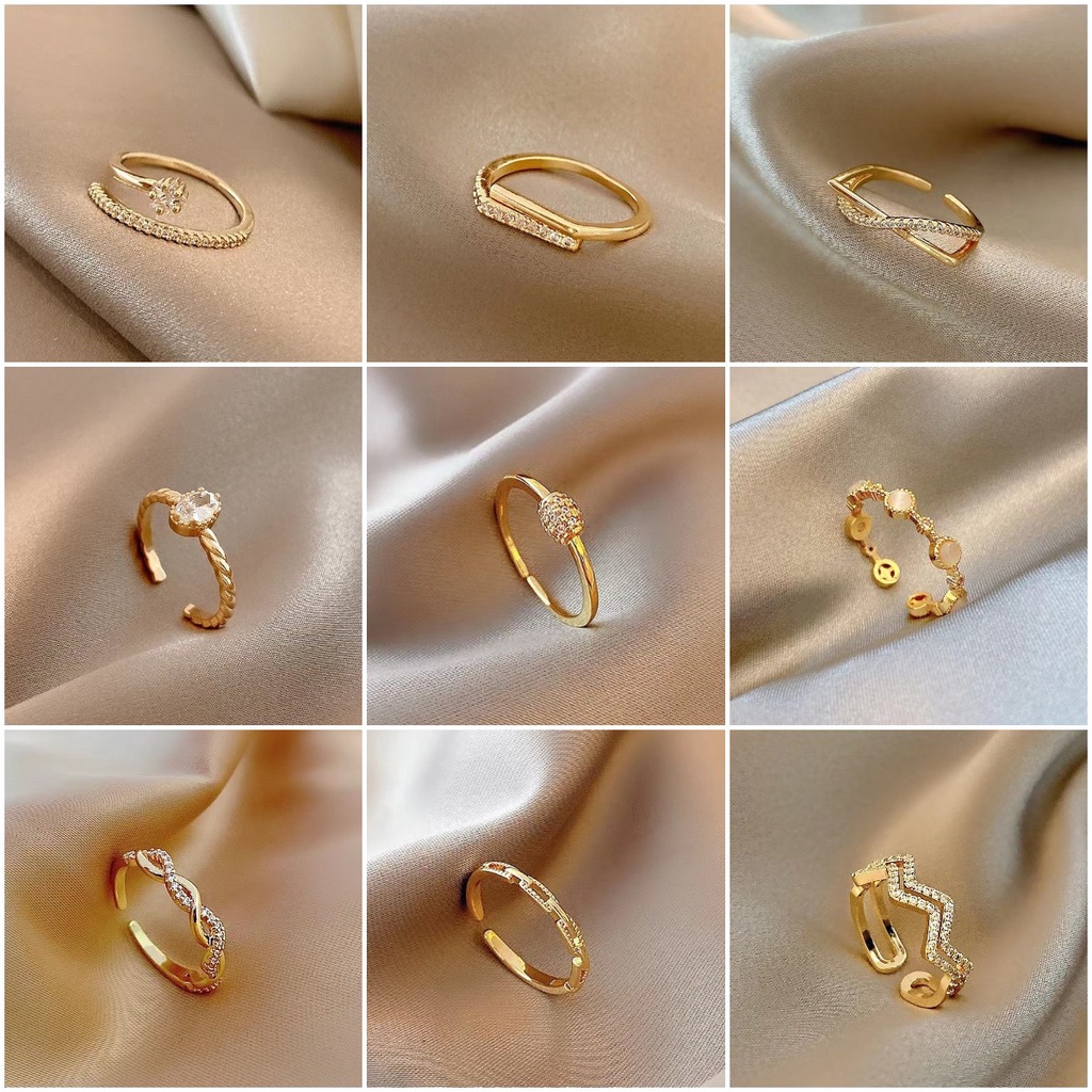 Korean Minimalist Zircon Ring For Women Adjustable Simple Gold Plated ...