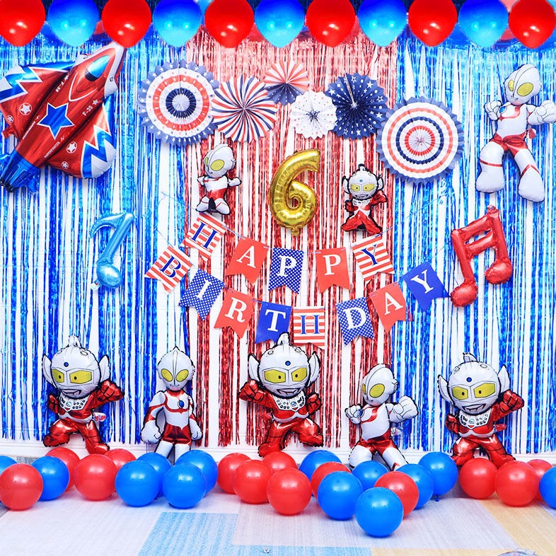 Ultraman Birthday Theme Layout1-10Year-Old Boy Balloon Scene Decoration ...